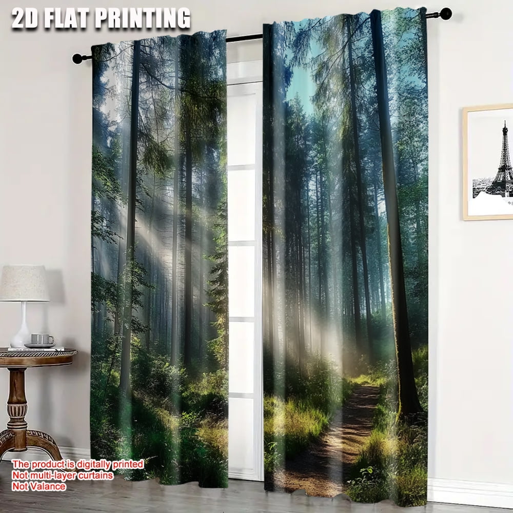 2pcs 2D flat printing Drapes Forest Sunlight Path Fine Art Blackout ...