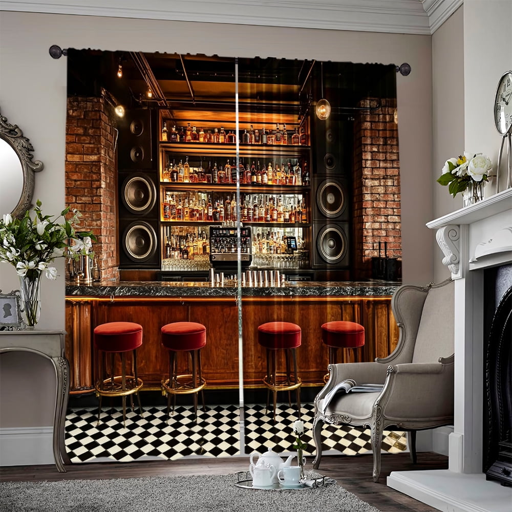 2pcs 2D flat printing Party Curtain Western Salon Style Polyester ...