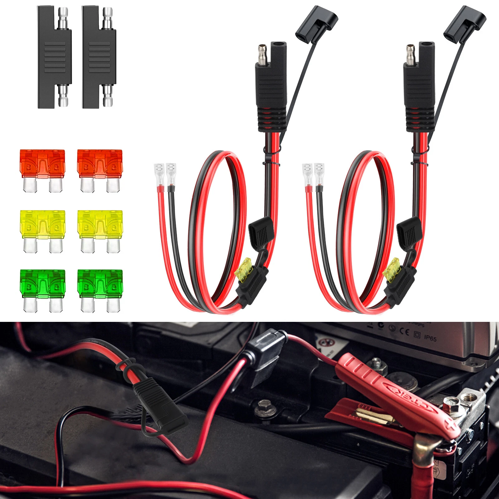 2pcs 2FT SAE Connector Plug to F2 Spade Terminals Cable 10 AWG Wire ...