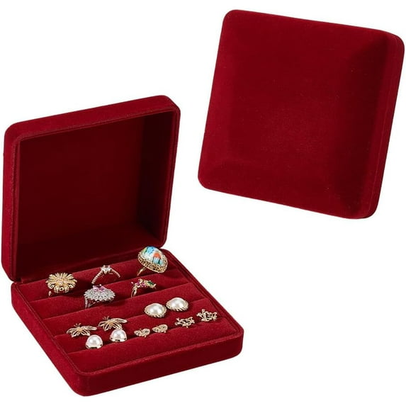 2pcs 2Pcs Dark Red Velvet Ring Storage Boxes 4.8x4.8x1.7 Inch Velvet ...