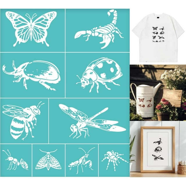 2pcs 2Sheets Insects Silkscreen Stencil Butterfly Ladybird Honeybee ...