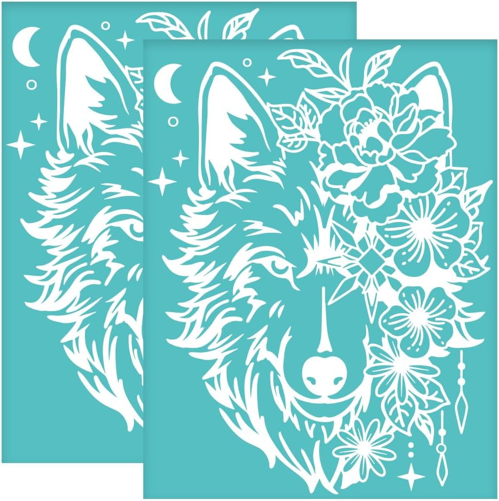 2pcs 2pcs 8.6x11 Inch Wolf Pattern Self-Adhesive Silk Screen Printing ...
