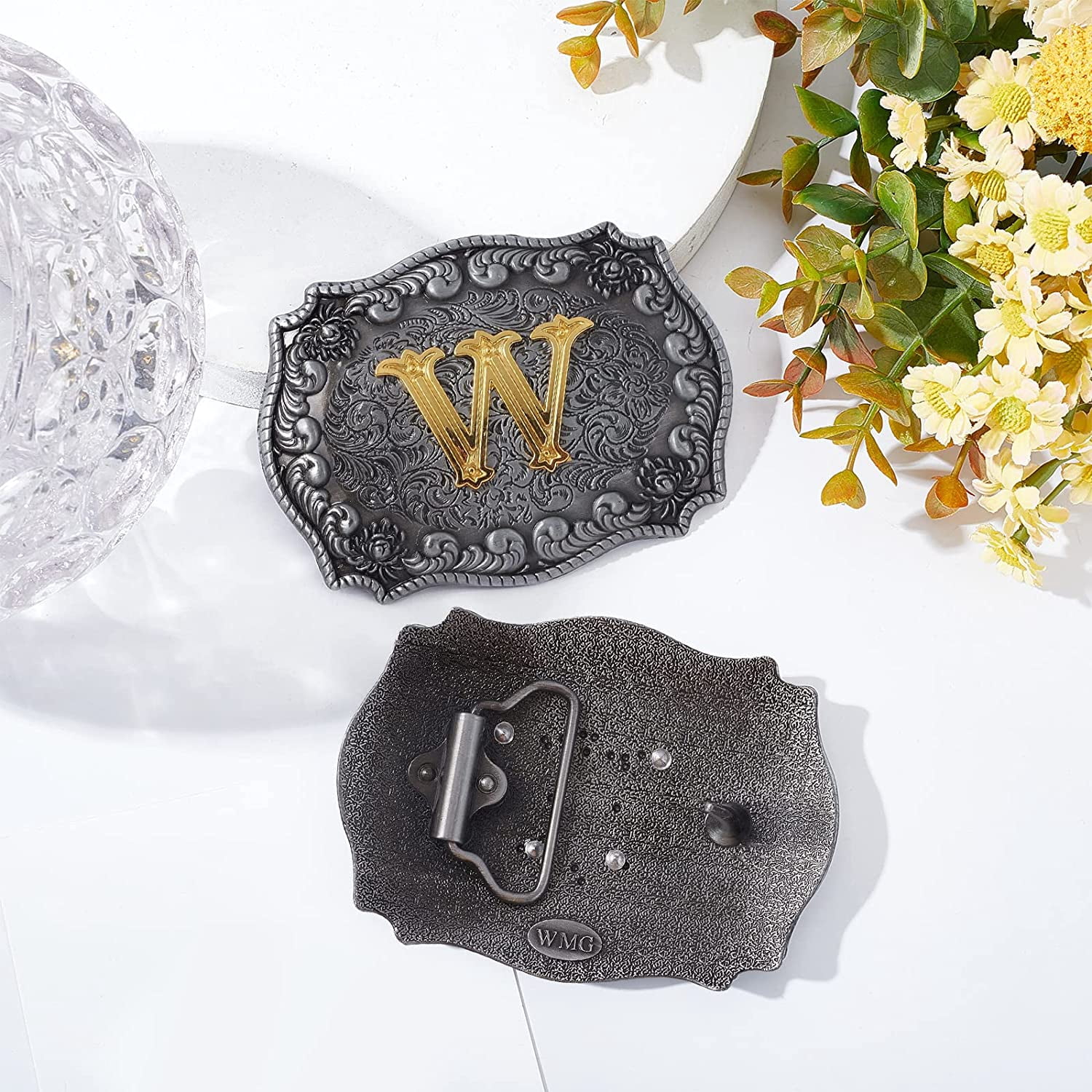 2pcs 2style Alloy Smooth Buckles Belt Fastener Floral Pattern & Letter ...