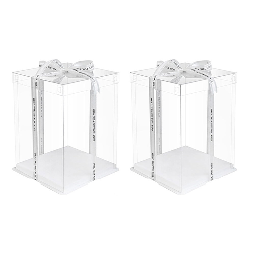 2pcs 3 in 1 Clear Birthday Cake Box Transparent Gift Packaging Boxes ...