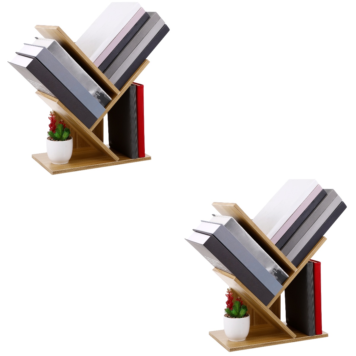 2pcs 3 Layers Wooden Bookcases Tabletop Tree Bookshelf Small Desktop ...