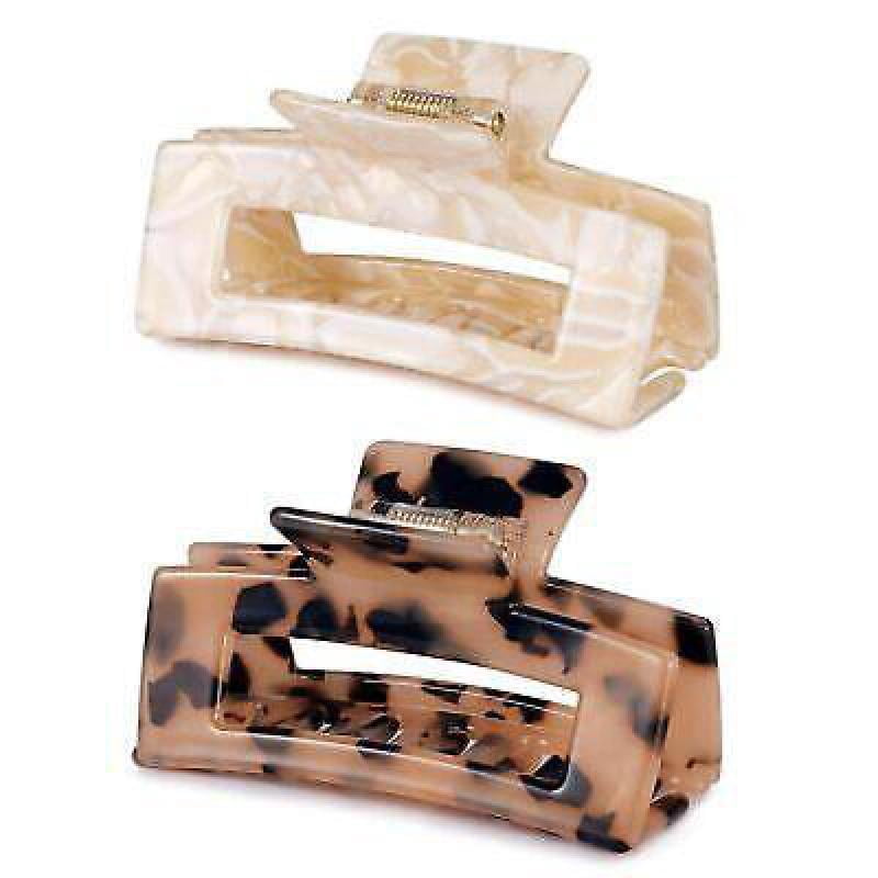 2pcs 3 inch Tortoise Shell Hair Claw Clips French Rectangle Hair Clamp ...