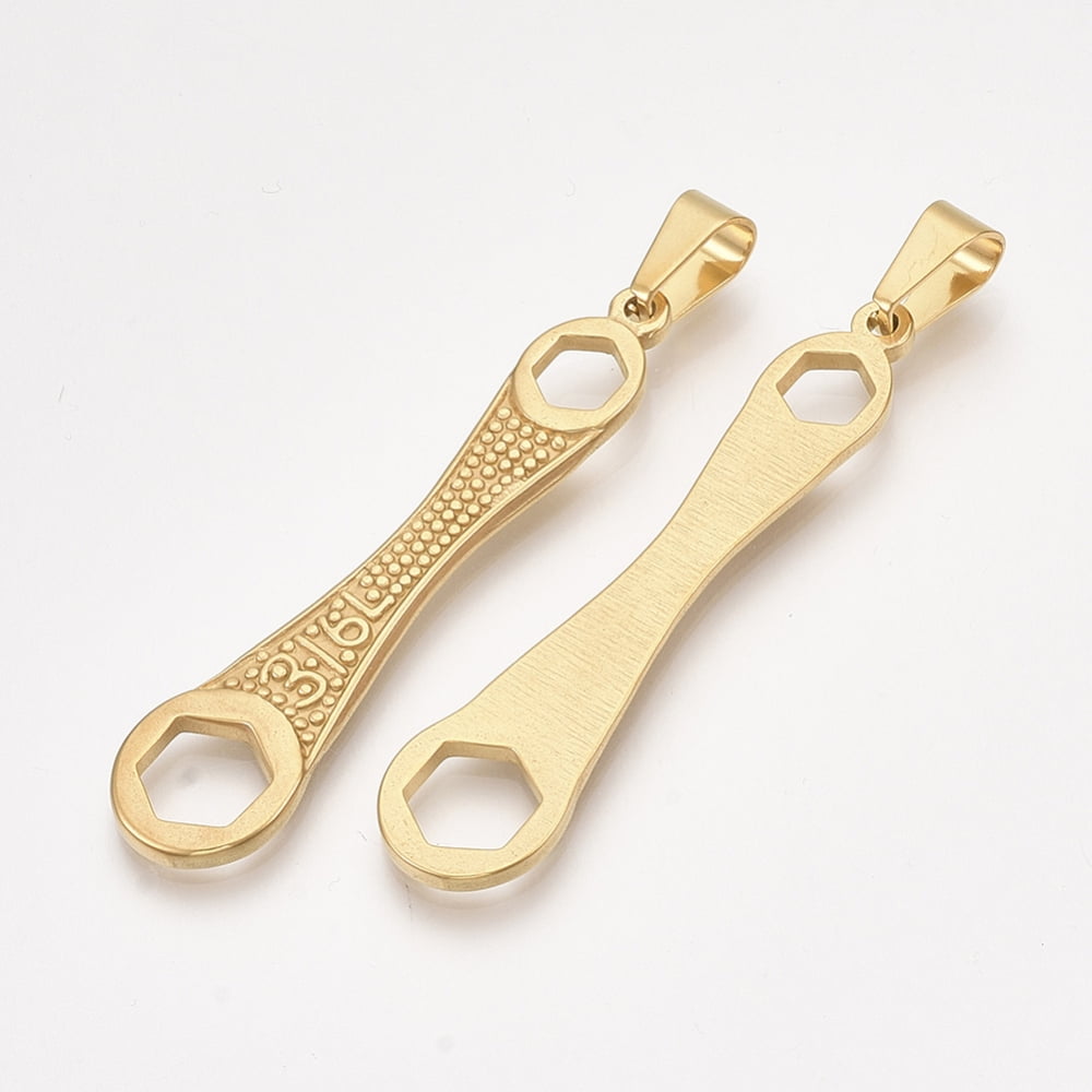2pcs 304 Stainless Steel Big Pendants Wrench Shape Golden 54x12x2mm ...