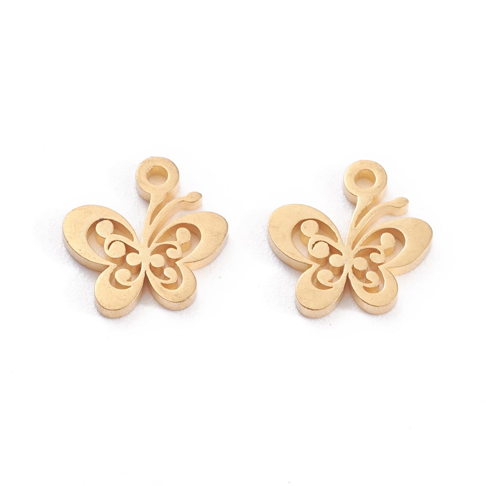 2pcs 304 Stainless Steel Charms Laser Cut Butterfly Golden 10x10x1mm ...
