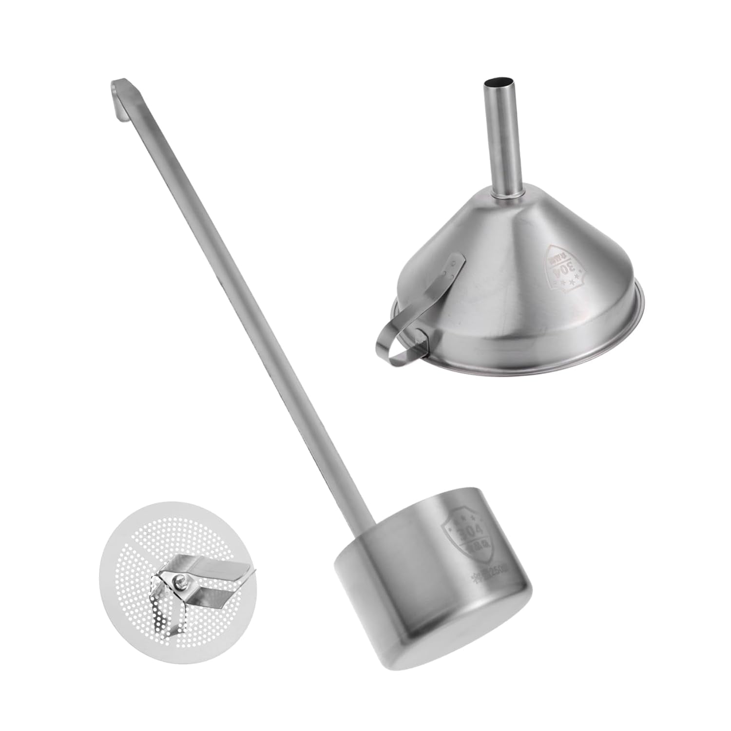 2pcs 304 Stainless Steel Funnel Set with Long Spoon & Filter Kitchen Gadget for Oil and Wine ...