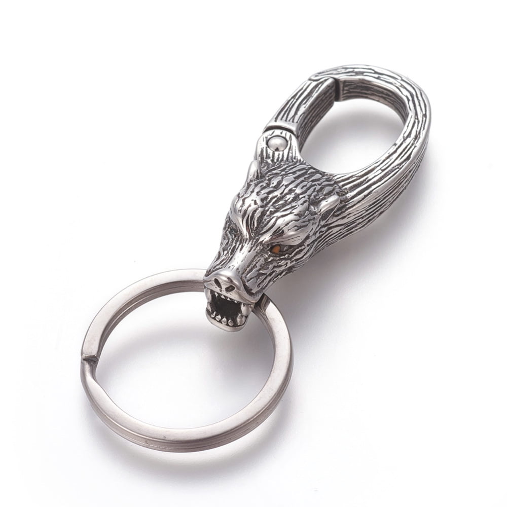 2pcs 304 Stainless Steel Split Key Rings Keychain Clasp Findings Wolf ...