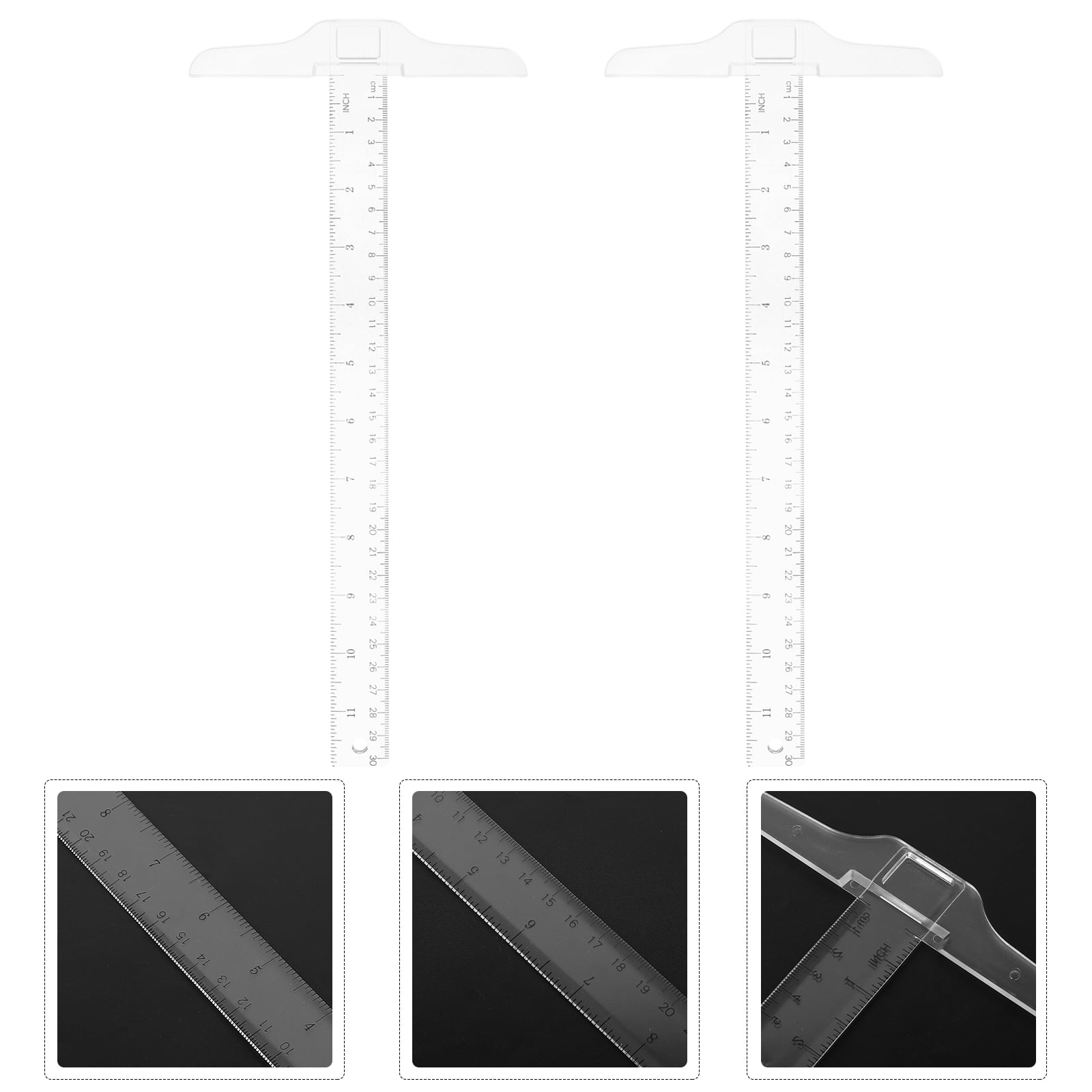 2pcs 30cm T-Square Double Side Scale Plastic Measuring Tool T Shape Ruler for Drafting and ...
