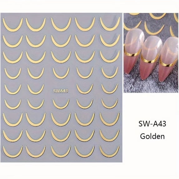 2pcs 3D Bronzing French Smile Crescent Line Adhesive Nail Art Stickers ...