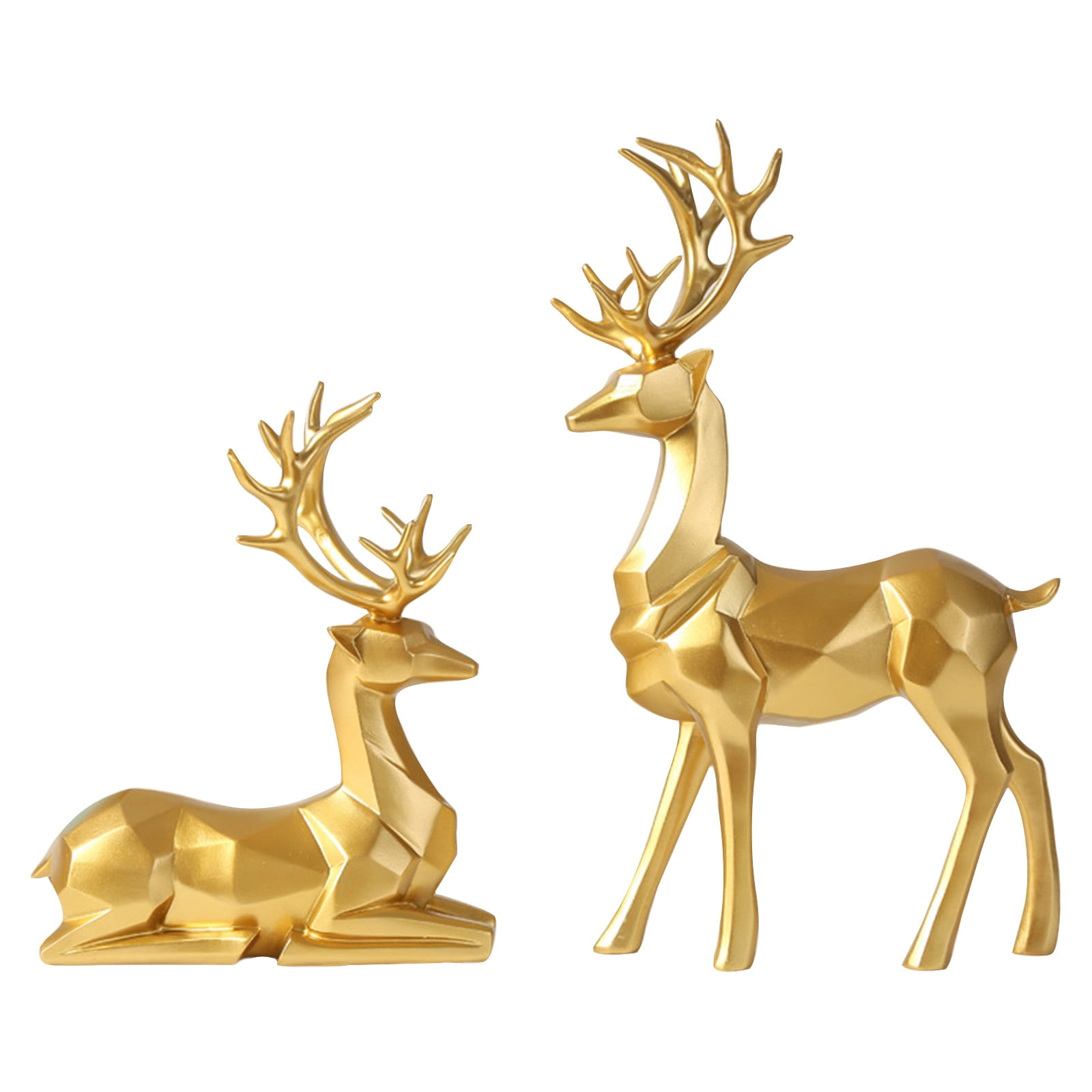 2pcs 3D Geometric Elk Resin Statue, Seated and Standing Elegant Lucky ...
