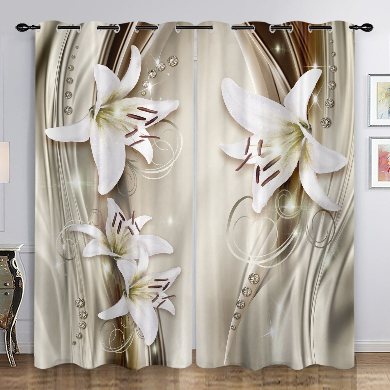 2pcs 3D Three-dimensional Flower Pattern Curtains For Living Room ...