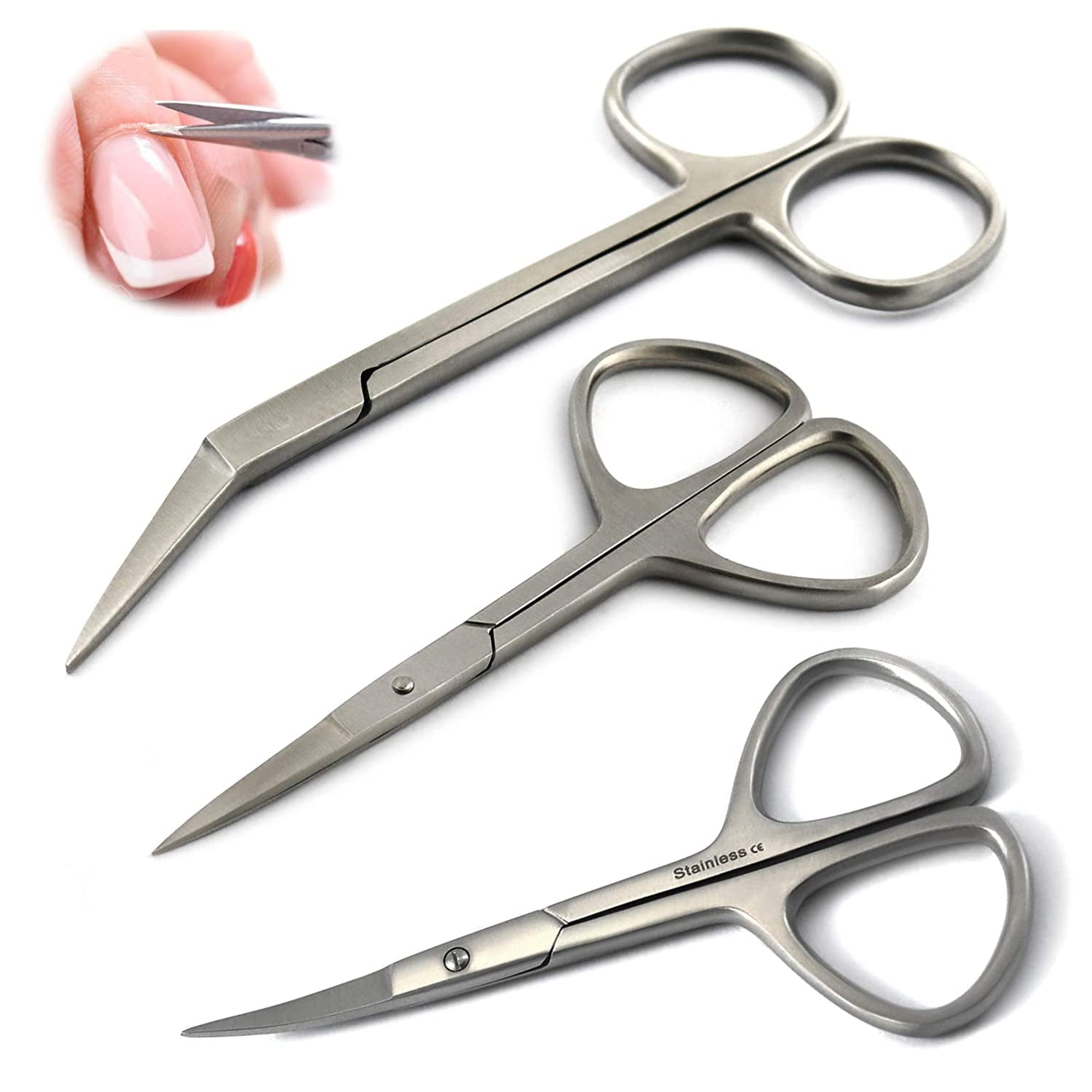 2pcs 3Pcs Professional Cuticle Nail Scissor Set Straight Curved Angled ...