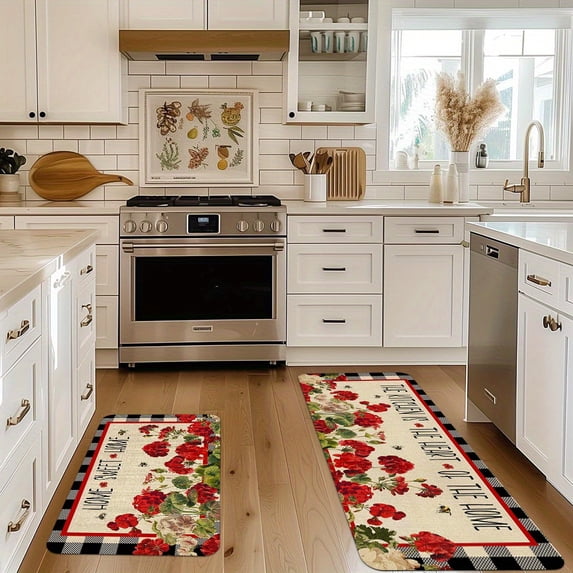 2pcs/3pcs, Flannel Kitchen Decor Set Mat, Spring Bee and Floral Plaid ...