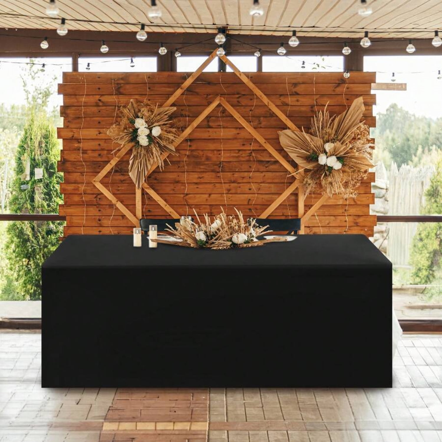 2pcs 4/6/8ft Polyester Tablecloths Black/White - Fitted Banquet Table ...