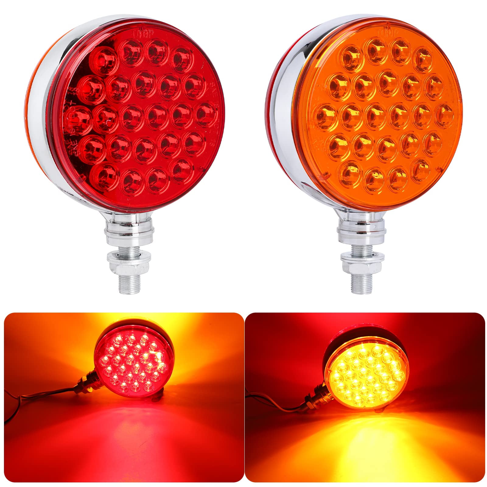 2pcs 4 Inch Amber SSF20 Red Round Double-Face Fender Light with Stud ...