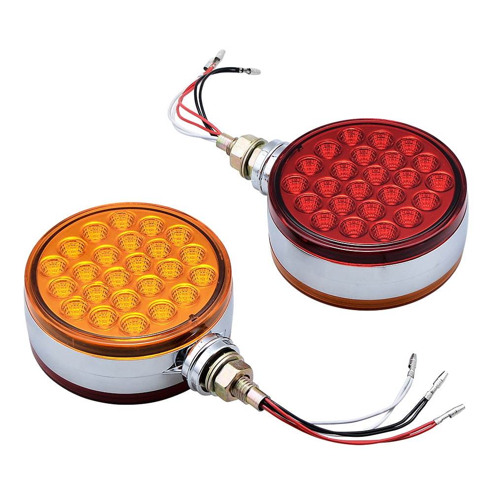 2pcs 4" Round Double Face Single Stud Mount Red/Amber 48 LED Fender ...