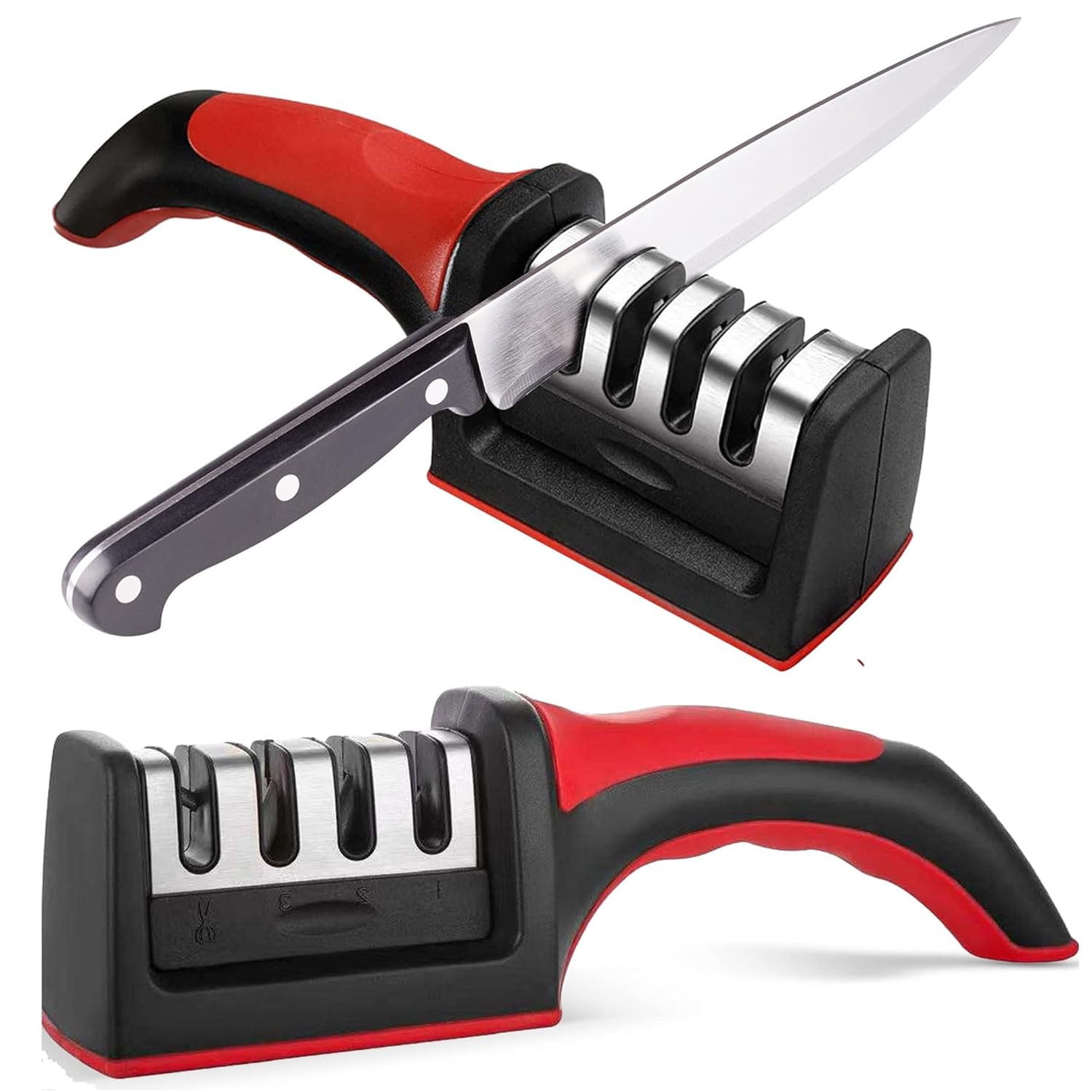 2pcs 4-in-1 Kitchen Chef Knife Scissors Sharpener,4-Stage Quality Knife ...