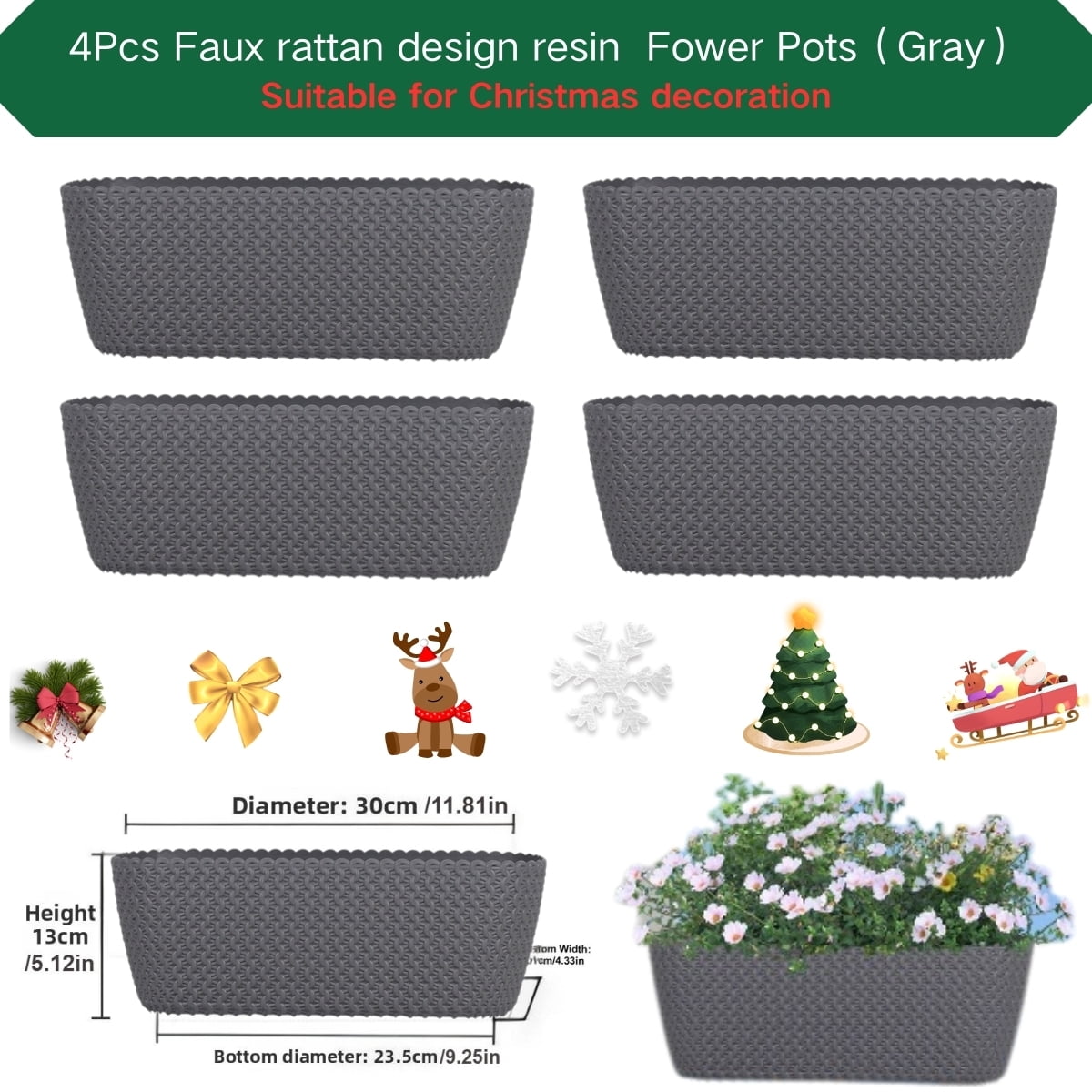 2pcs/4pcs set of 11.81-inch faux rattan design railing planters with ...