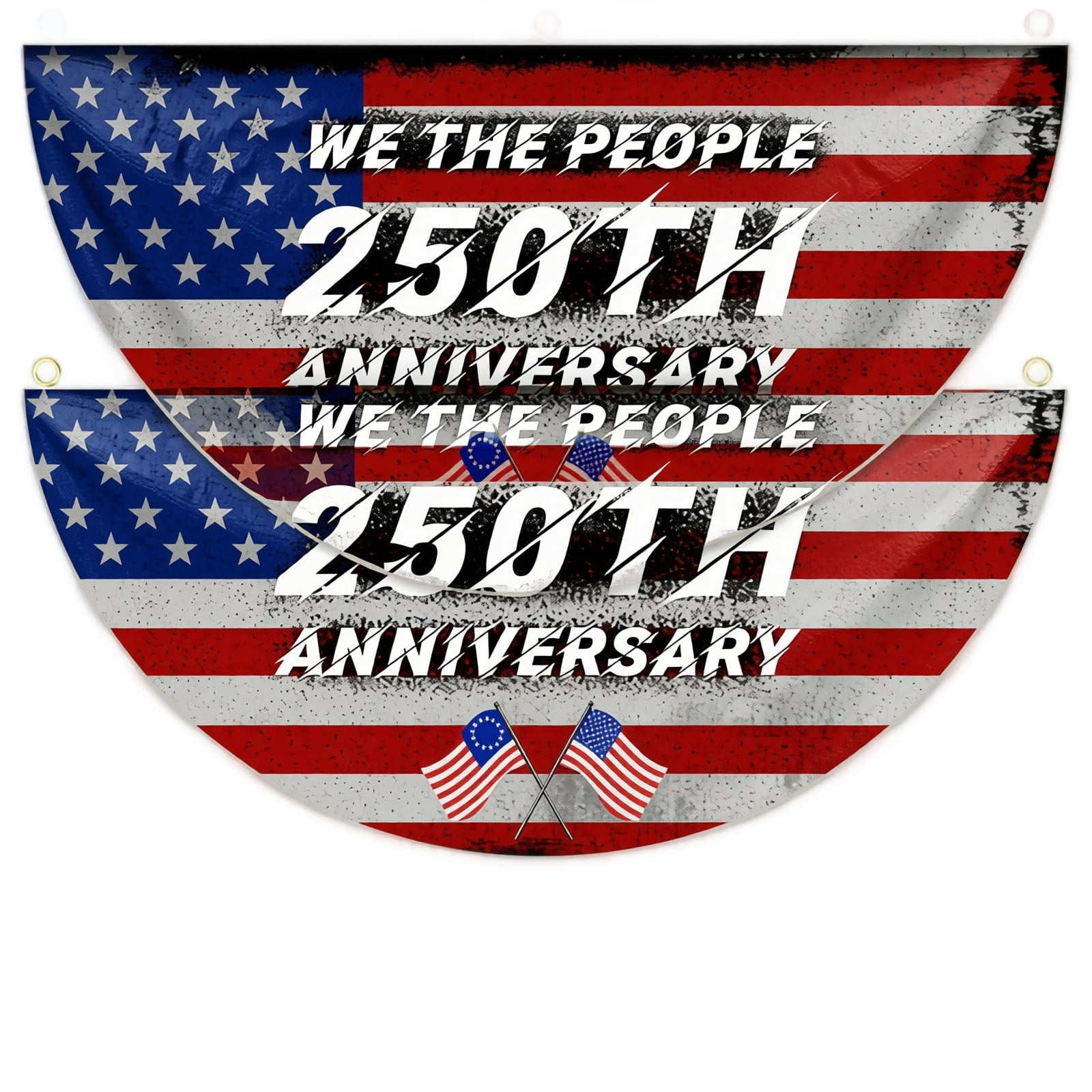 2pcs 4th of July USA Flag Banner 250th Anniversary Merica Bunting Half ...