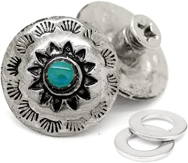 2pcs 5/8 Inch Silver Round Decorative Metal Buttons with Turquoise Dot ...