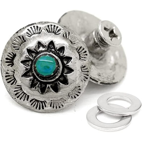 2pcs 5/8 Inch Silver Round Decorative Metal Buttons with Turquoise Dot ...