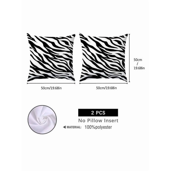 2pcs 50x50cm Black Zebra Print Pillow Cover Polyester Decorative ...