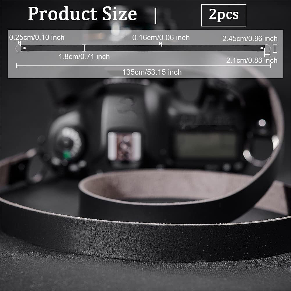 2pcs 55" Black Leather Neck Slim Camera Strap PU Leather Camera ...