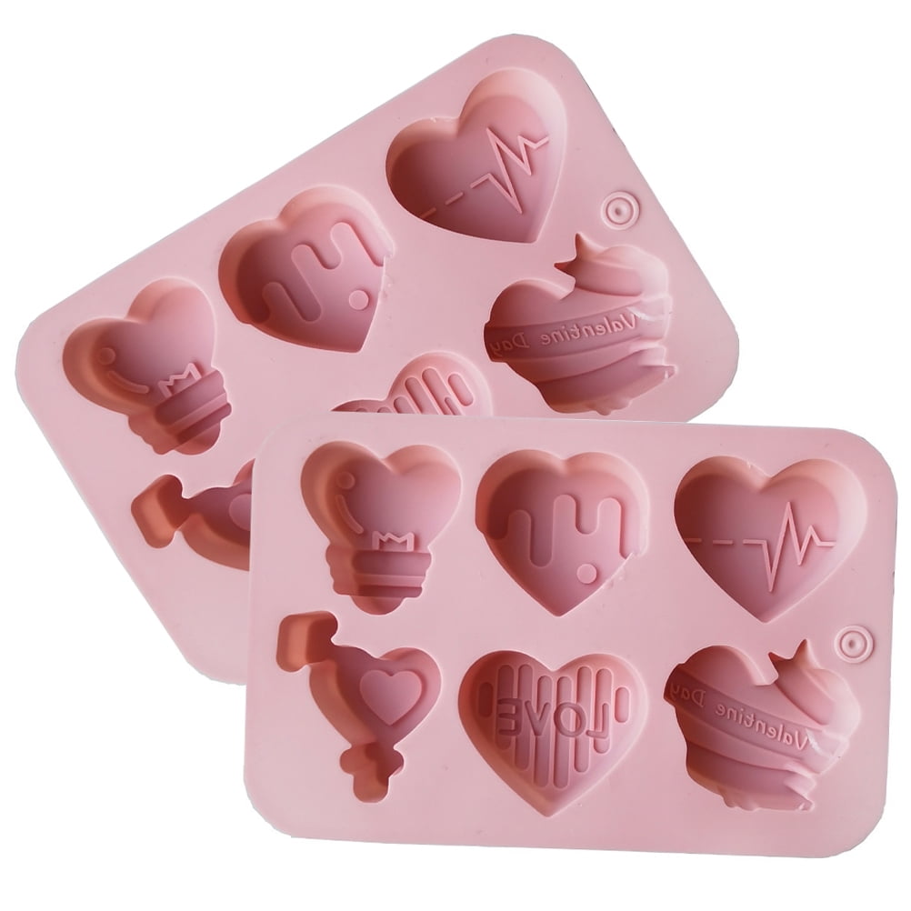 2pcs 6 Cavities Heart Shape Silicone Mold for DIY Wedding Birthday ...
