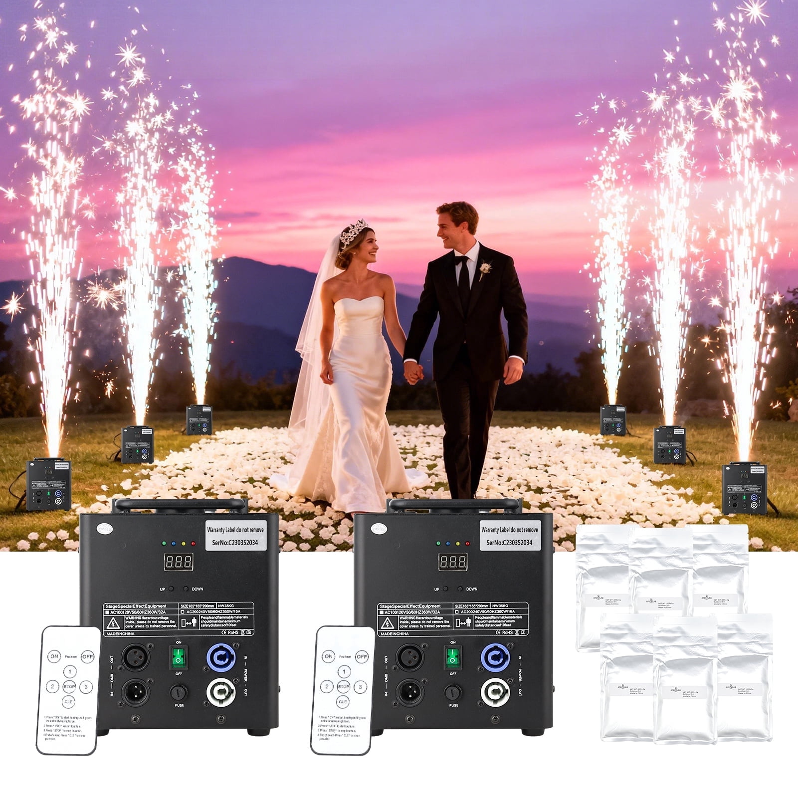 2pcs 650W Cold Spark Machine, 5m Fountain Effect with Remote DMX ...