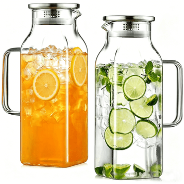 JoyJolt 68oz Glass Pitcher with 2 Lids - Fridge & Dishwasher Safe ...