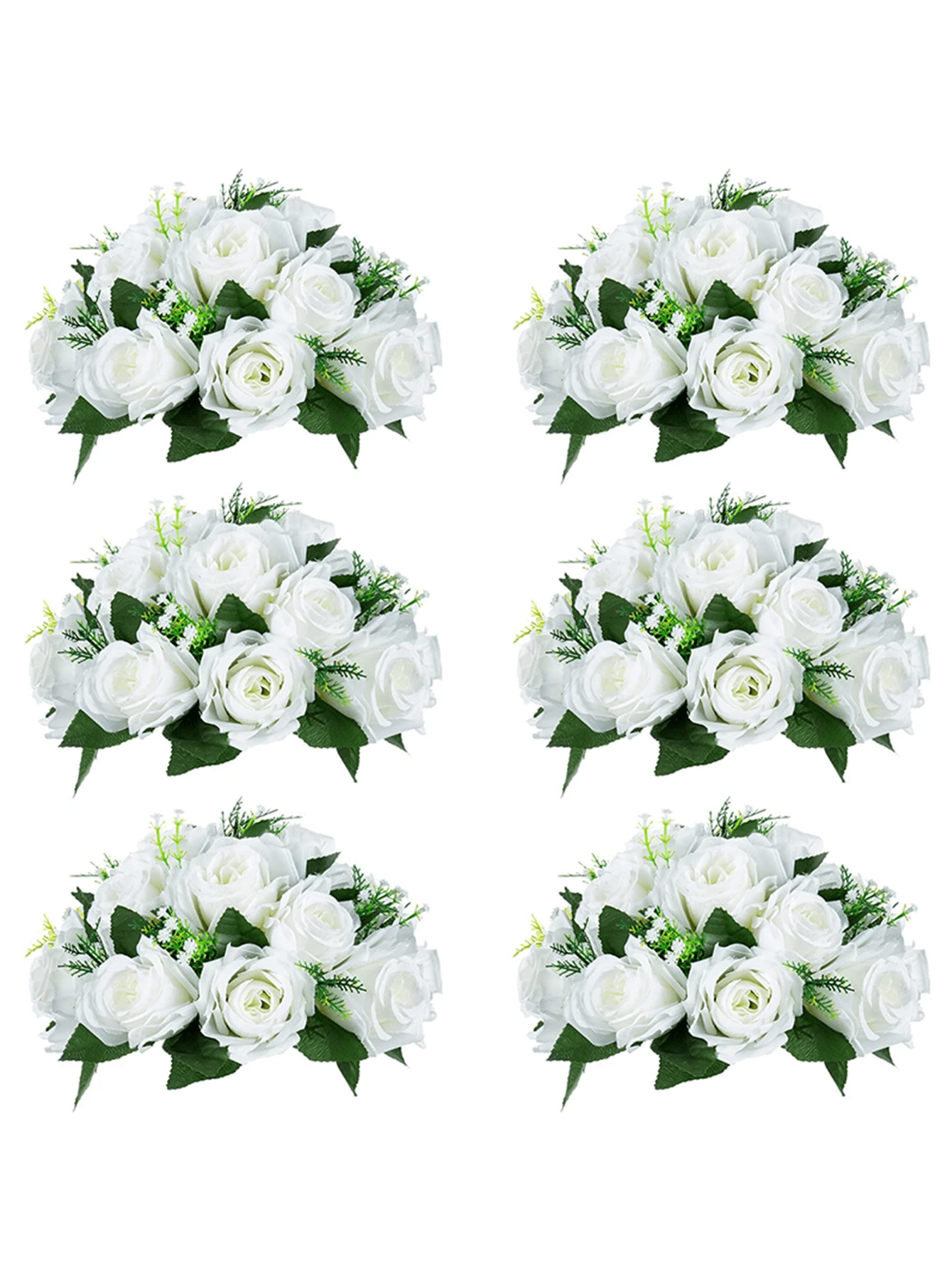 2pcs/6pcs Artificial Rose Flower Ball Bouquet, 15 Heads Fake Roses with ...