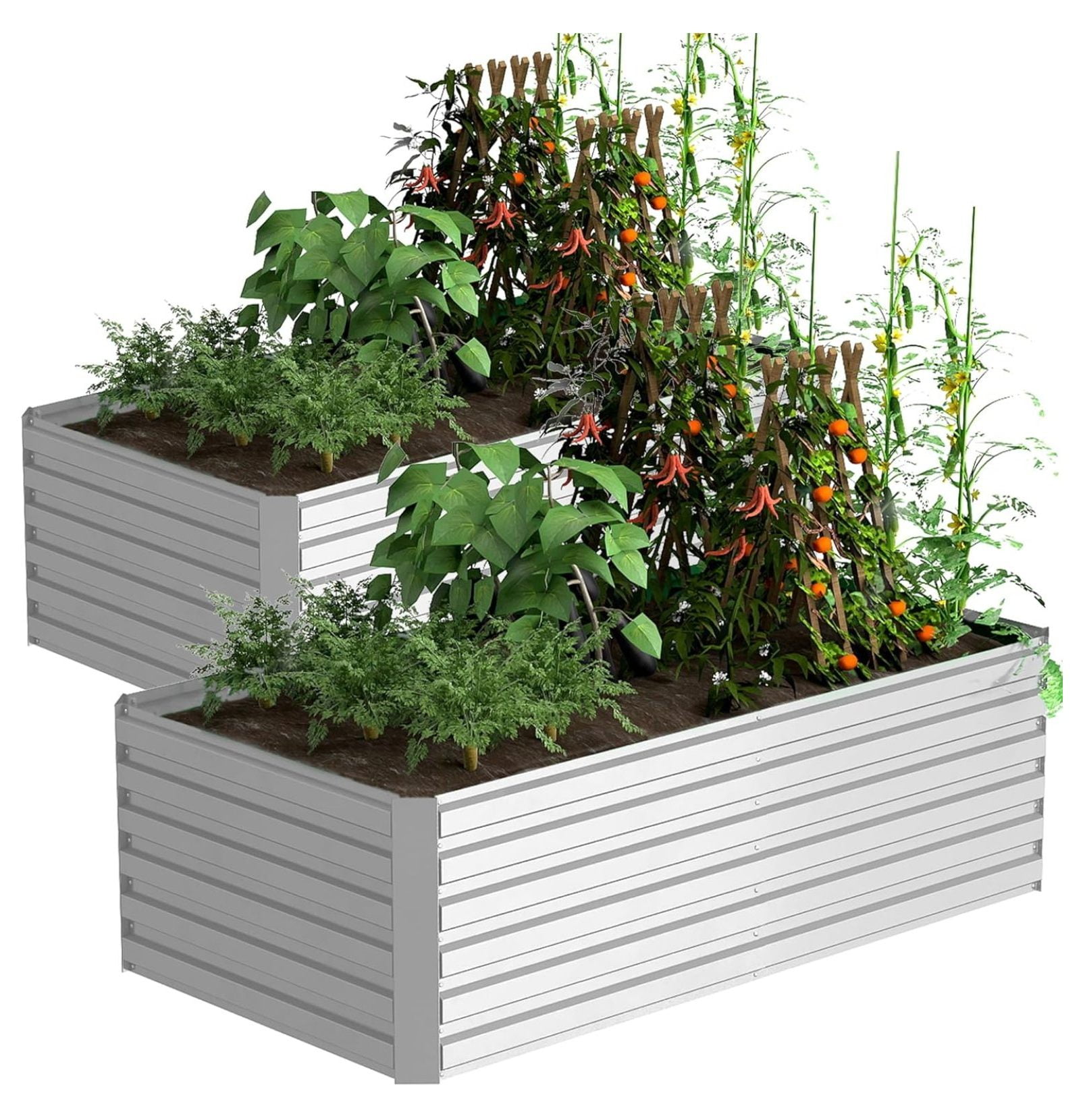 2pcs 6x3x2ft Galvanized Raised Garden Bed, Deep Root Planter Box ...