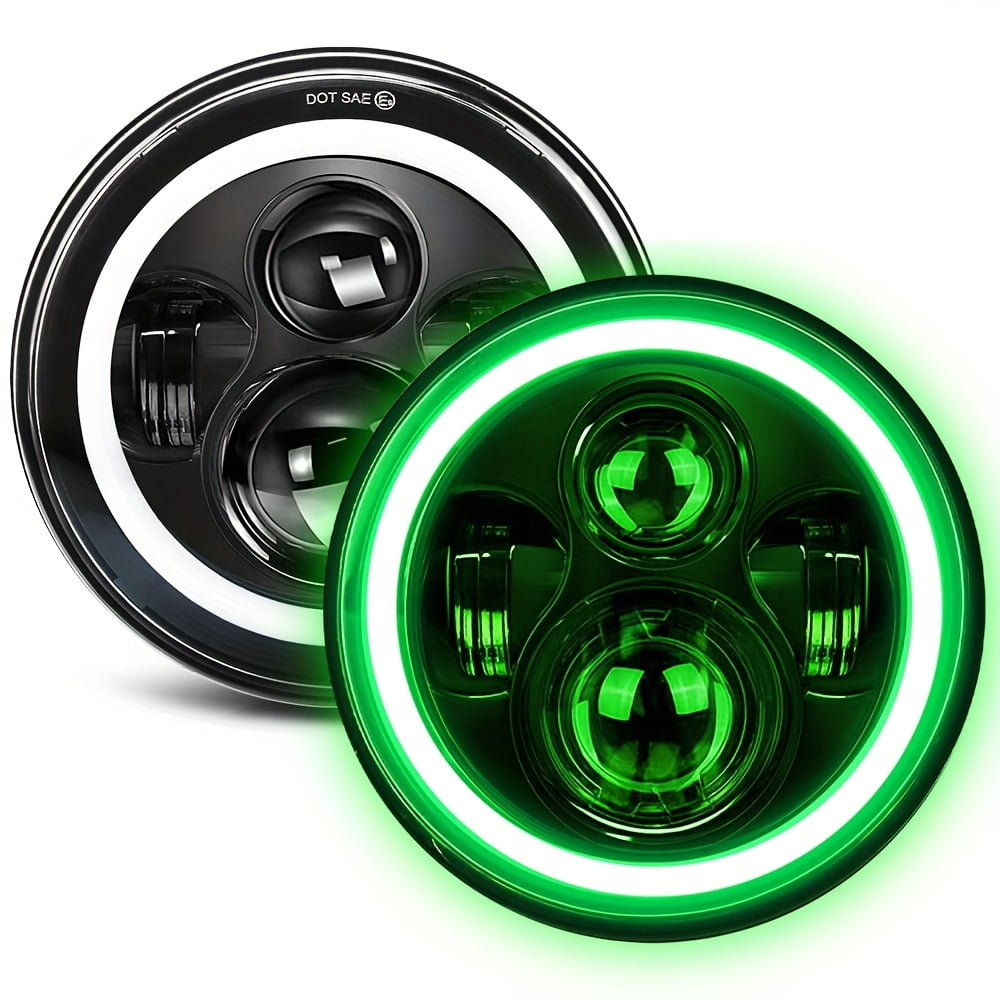 2pcs 7 Inch Round LED Headlight with Clourful Drl And Amber/Blue/Green ...