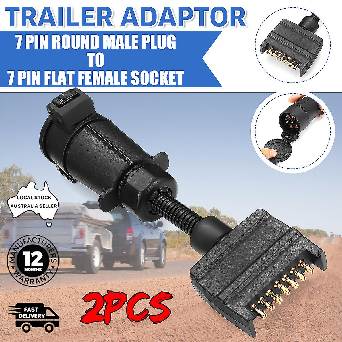 2pcs 7 Pin Flat Male To Round Female Flat Plug Trailer Adaptor For Car ...