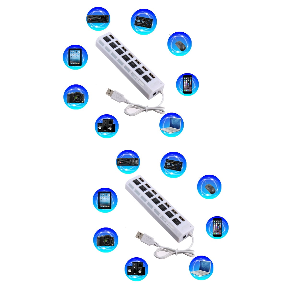 2pcs 7 Ports USB 2.0 Hub Data Transfer with Individual for PC Laptop ...