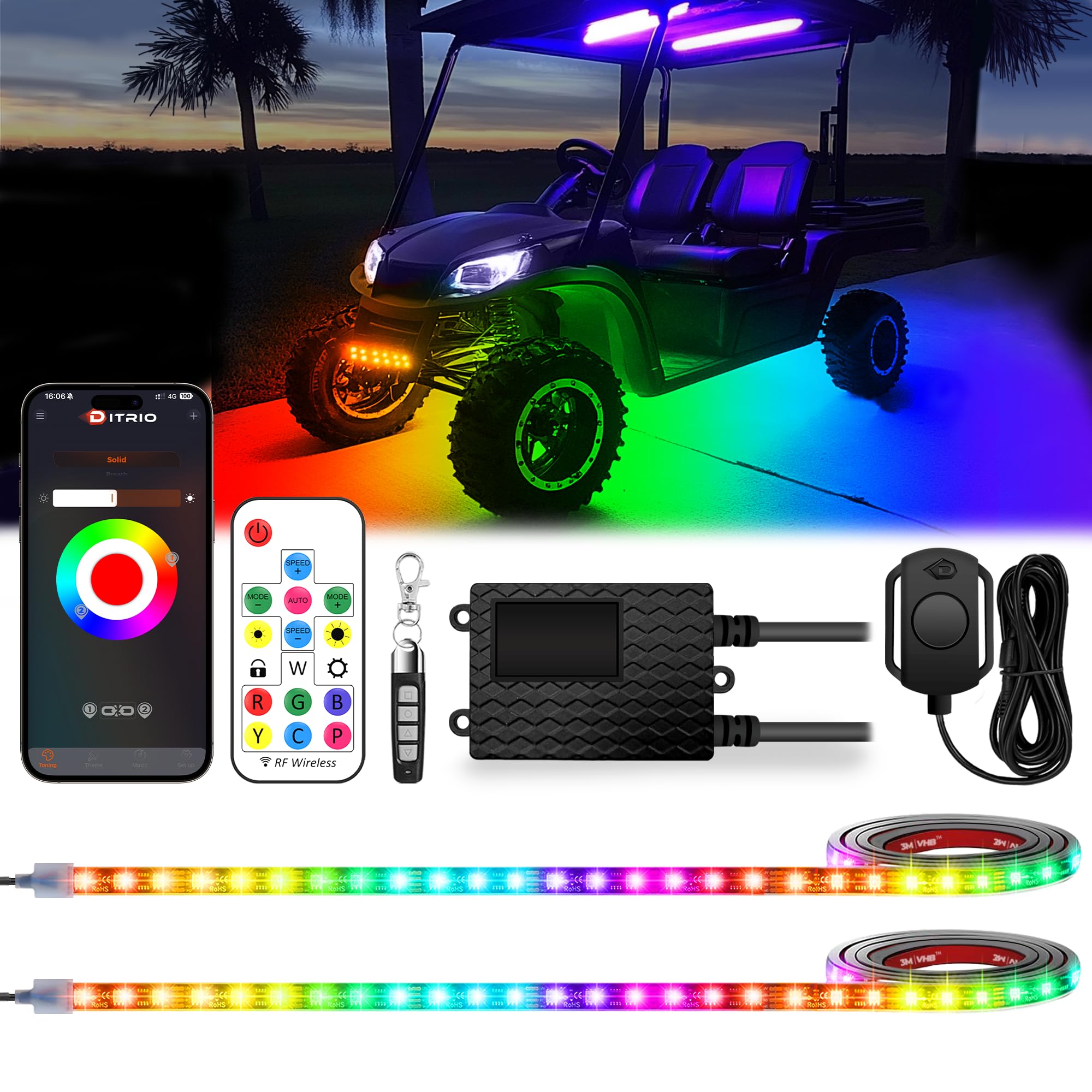 2pcs 70 inches Golf OIF8 Cart Lights with Voltage Reducer, RGB Led ...