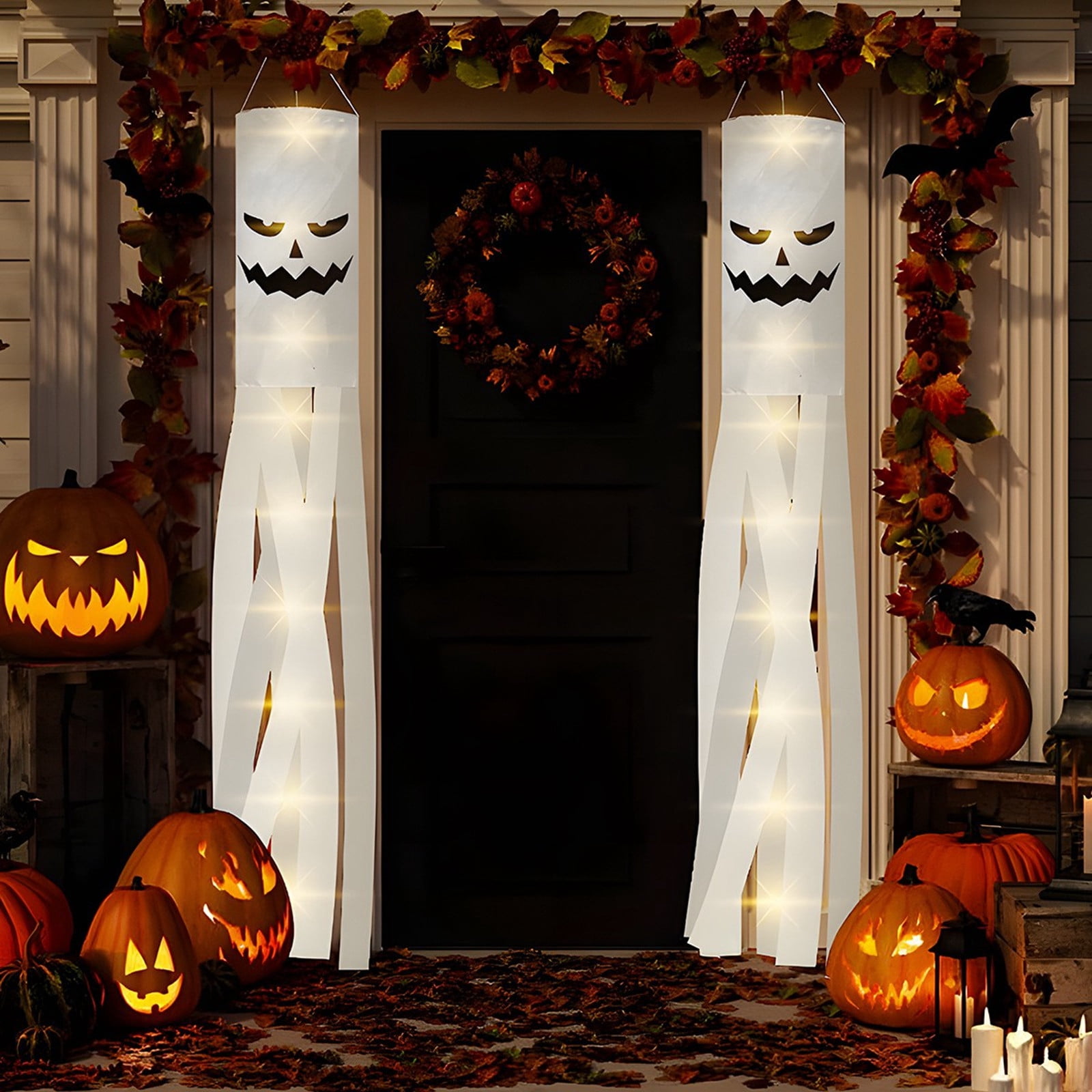 2pcs 70inch Halloween Ghost Windsocks Flag Halloween Outdoor Hanging ...