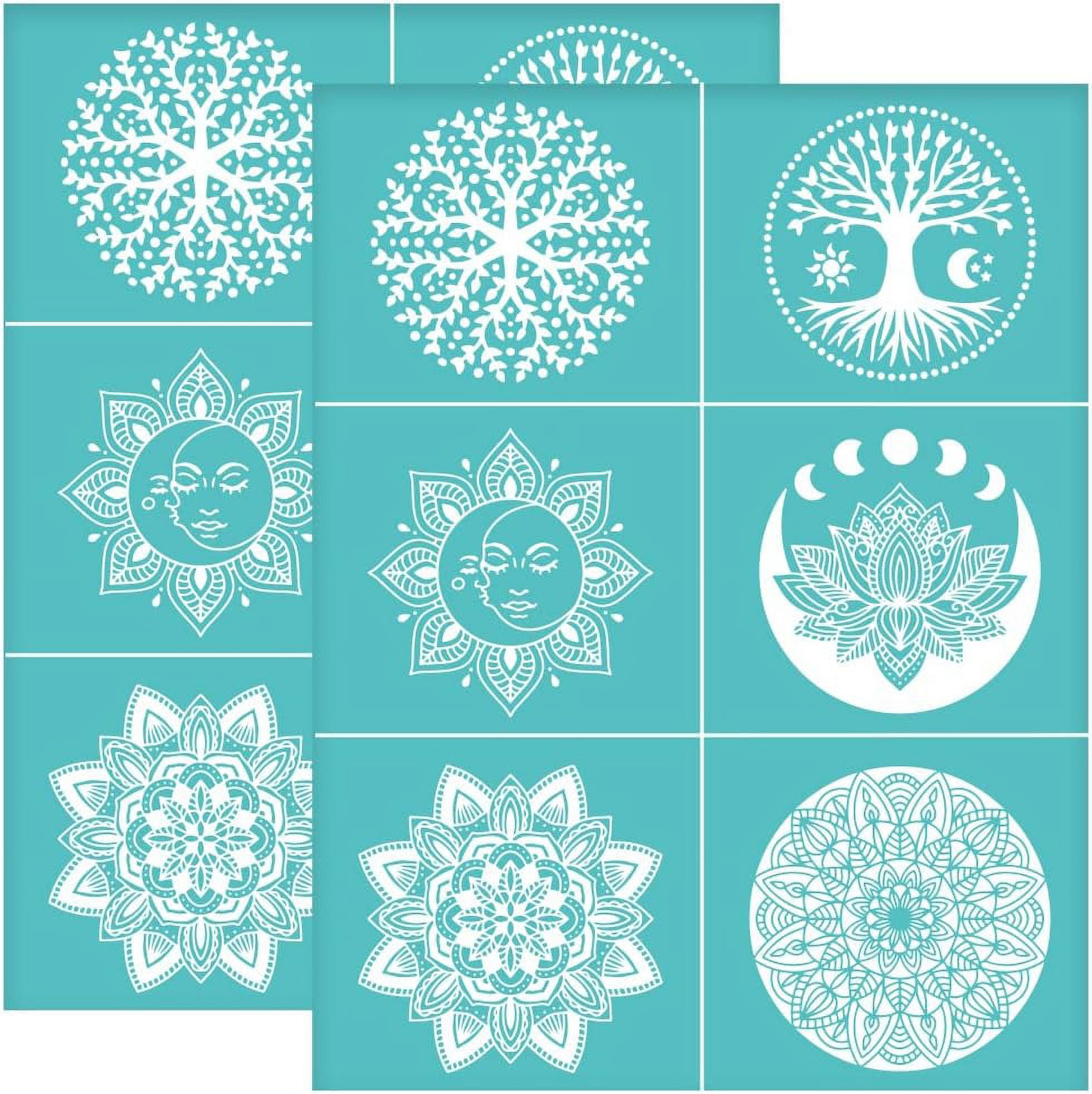 2pcs 8.6x11 Inch Self-Adhesive Mandala Stencil Lotus Tree Silk Screen ...