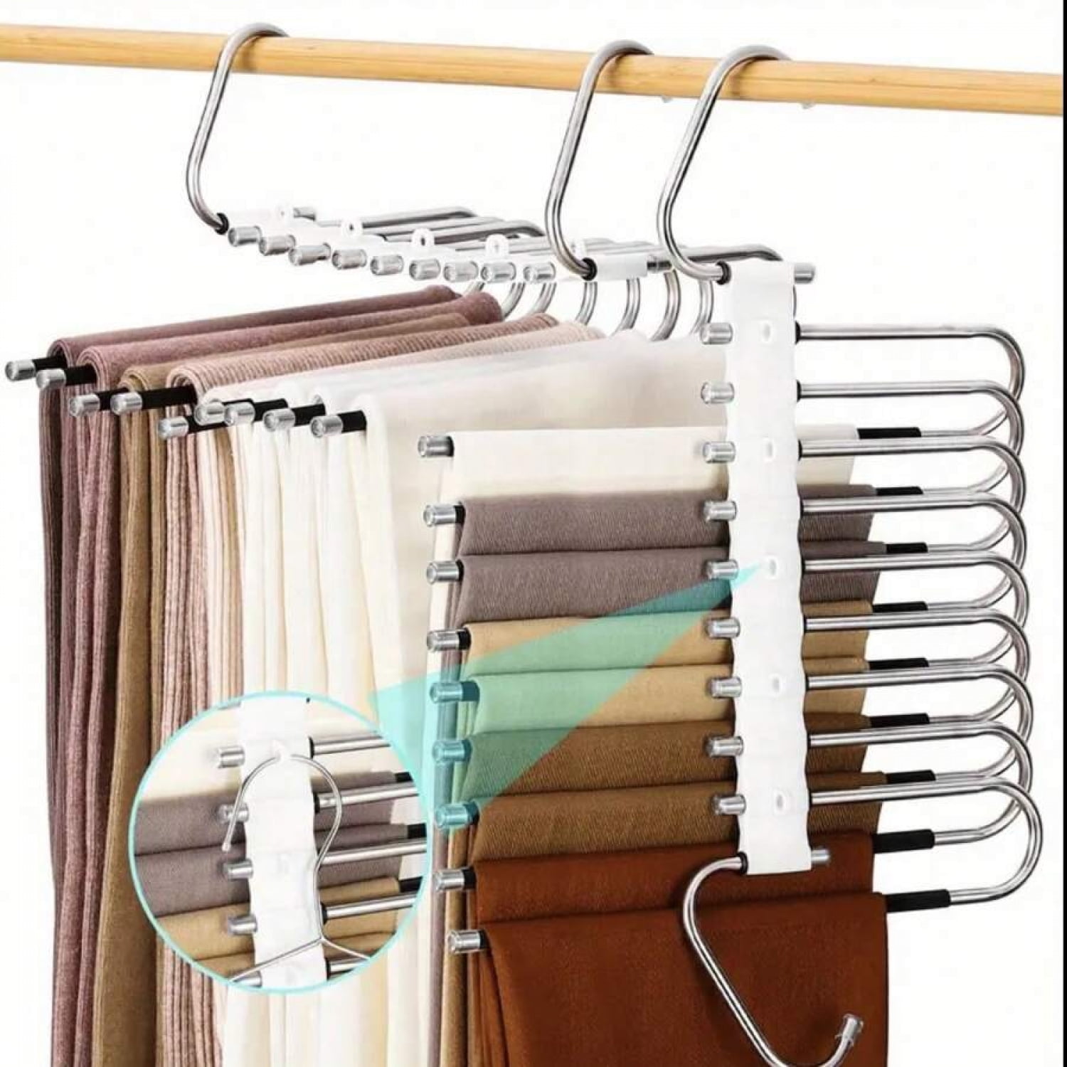 2pcs 9-Layer Non-Slip Metal Pants Hanger, Foldable Clothes Hanger, Pant ...
