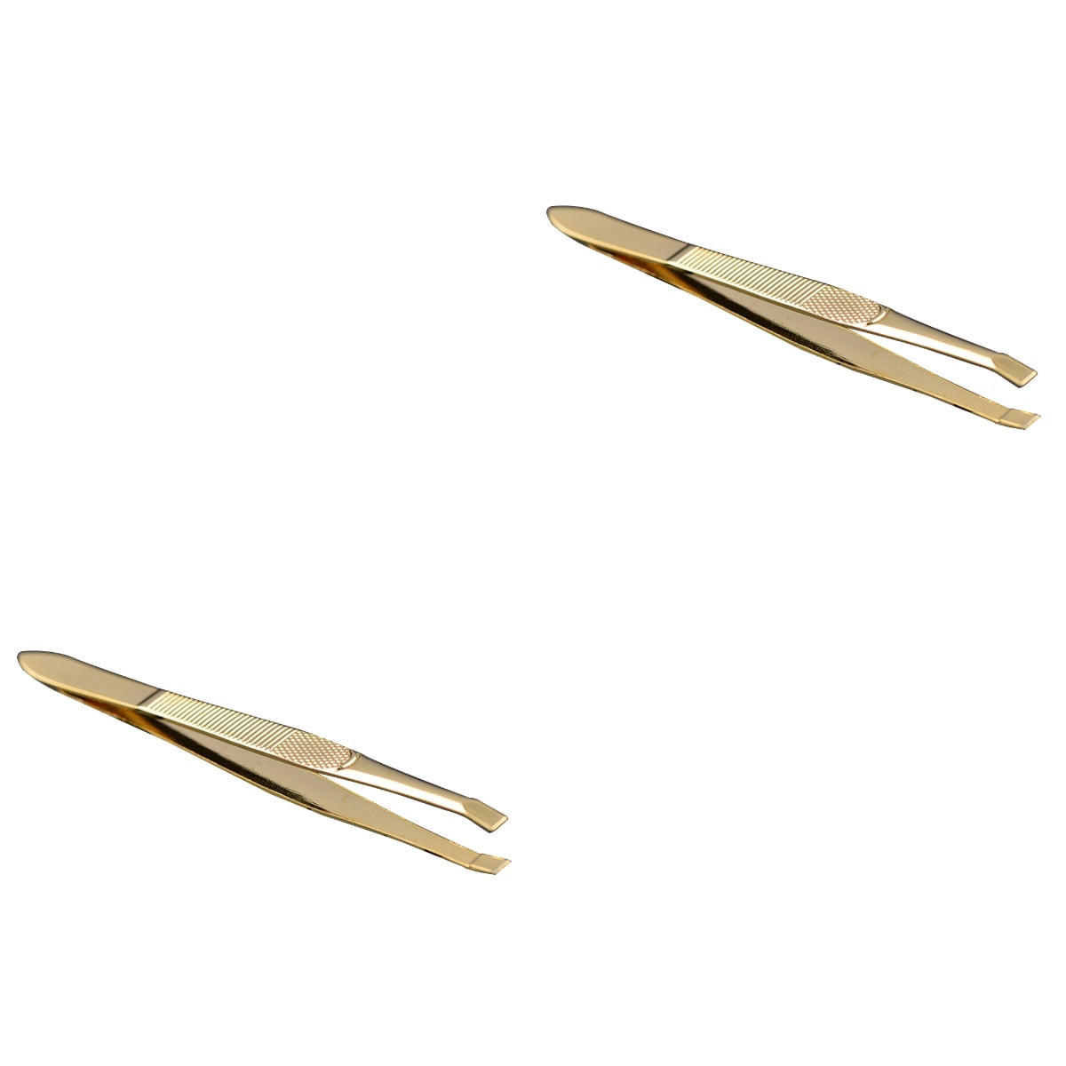 2pcs 9x0.8cm Stainless Steel Gold-plated Eyebrow Tweezers with Eyebrow ...