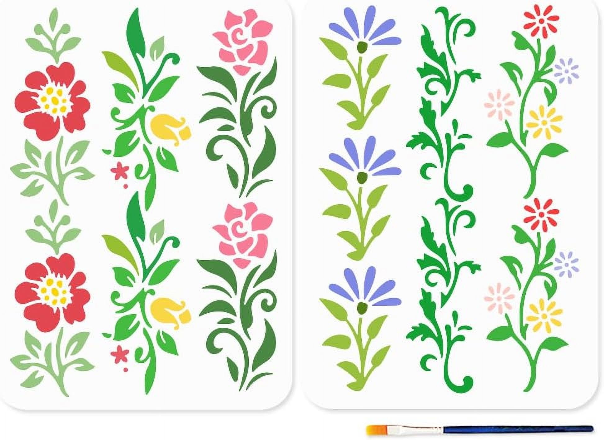2pcs A4 Size Flower Border Stencils with Paint Brush Tree Branch Flower Fence Stencil 11.7×8 ...