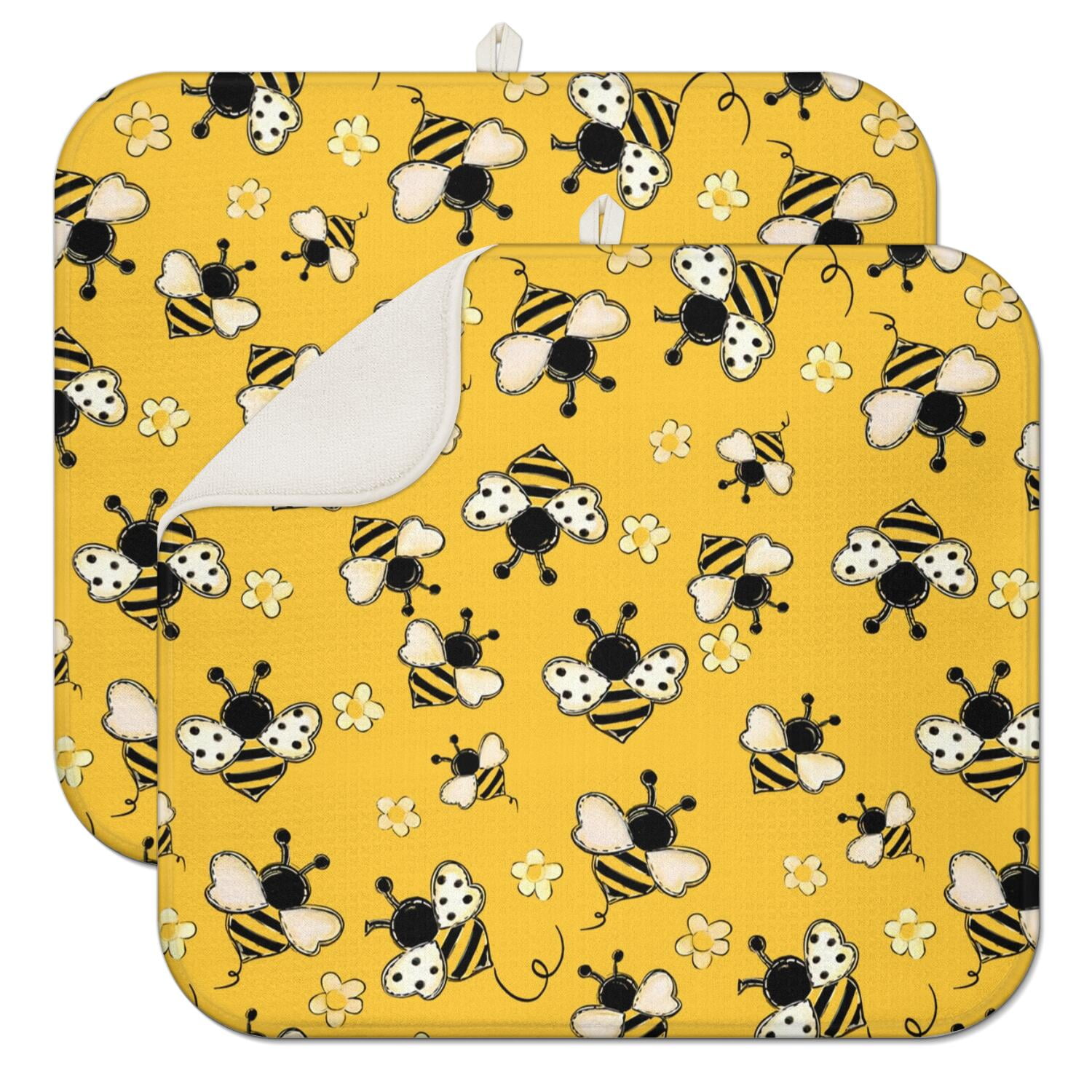 2pcs Abstract Bee & Flower Drying Mats, Thick 3-Layer Absorbent ...