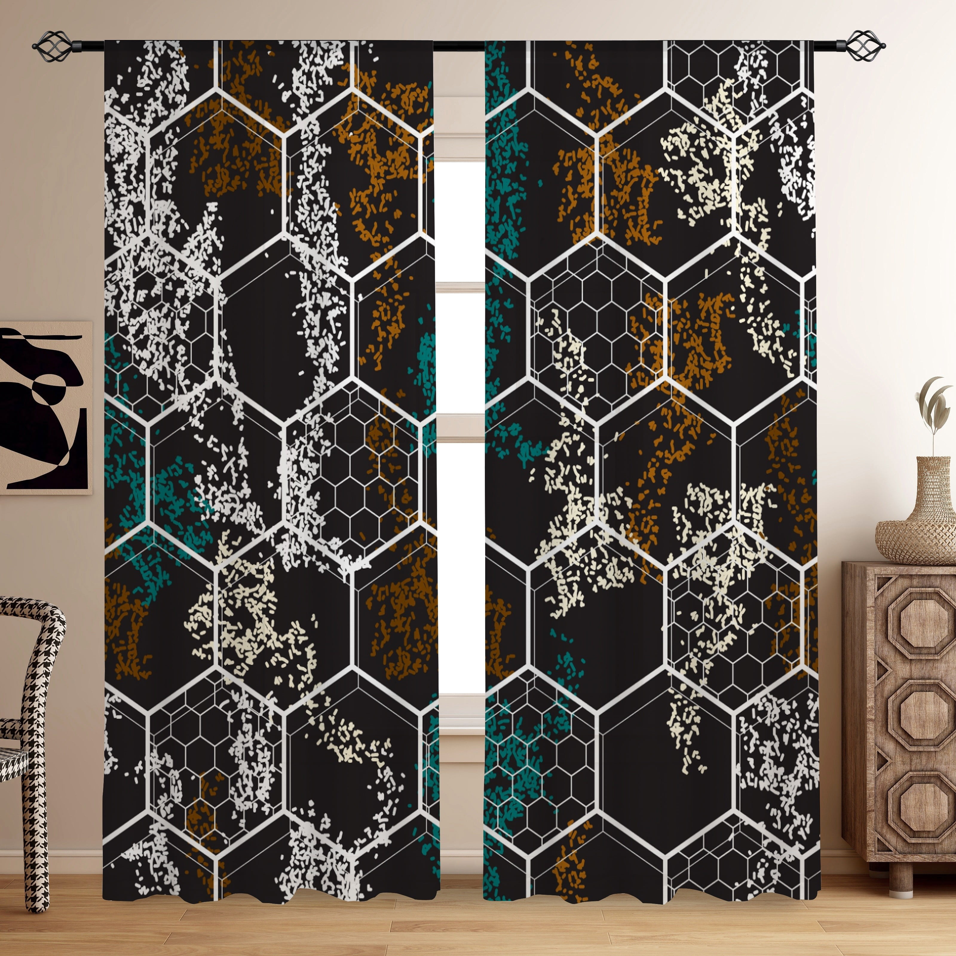 2pcs Abstract Colorful Pattern Curtain rative Window Drape Window ...