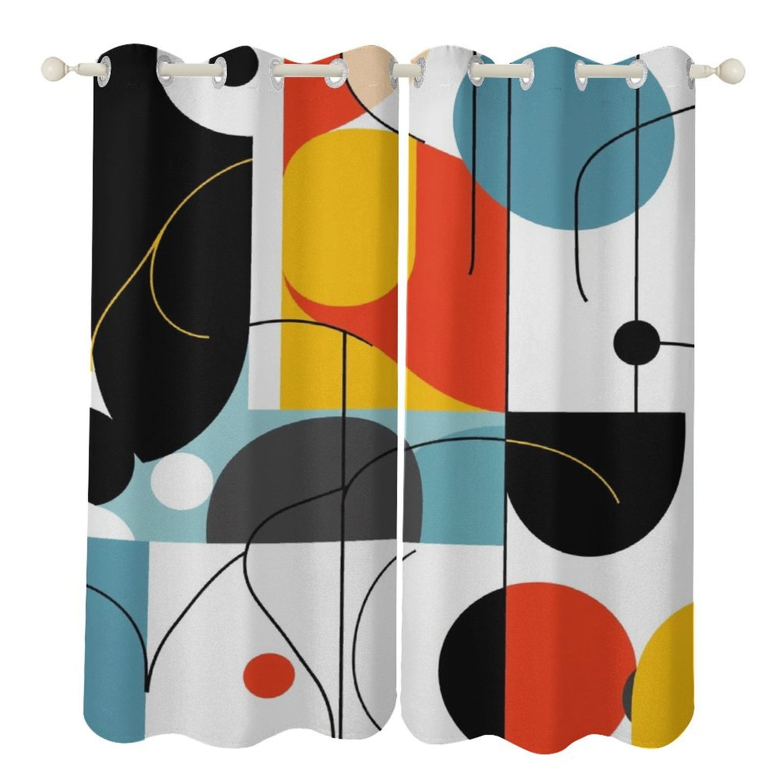2pcs Abstract Geometric Art Curtains For Living Room Grommet Top Window ...