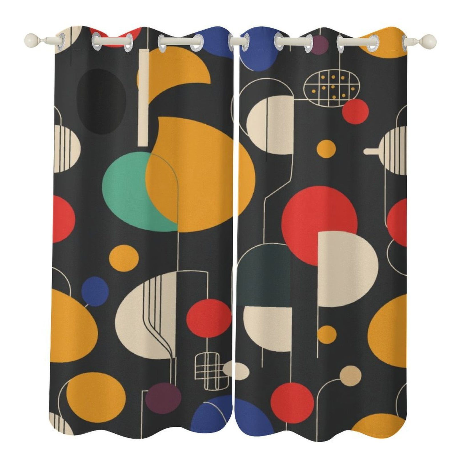 2pcs Abstract Geometric Pattern Curtains For Living Room Grommet Top Window Treatment Set for ...