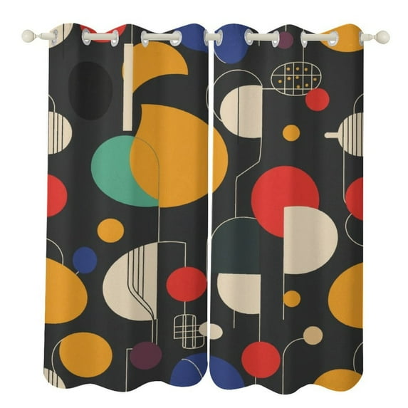 2pcs Abstract Geometric Pattern Curtains For Living Room Grommet Top ...