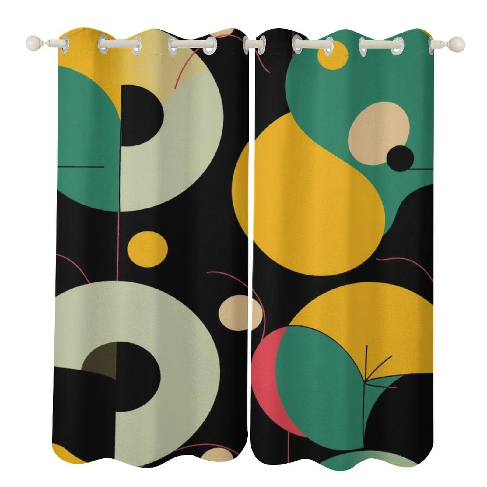 2pcs Abstract Geometric Shapes Curtains For Living Room Grommet Top ...